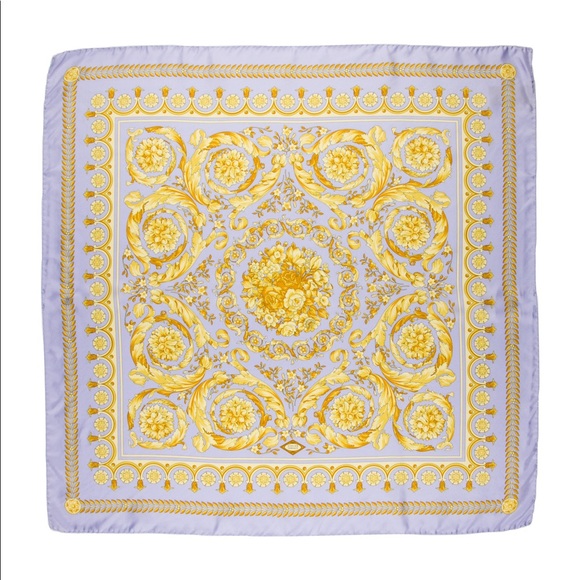 Versace | Accessories | Versace Light Blue And Gold Silk Scarf | Poshmark